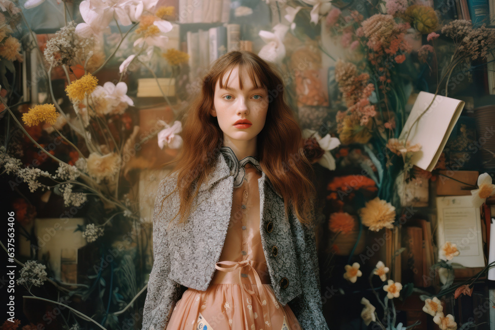 portrait of a woman/model/book character in an old city setting student ...