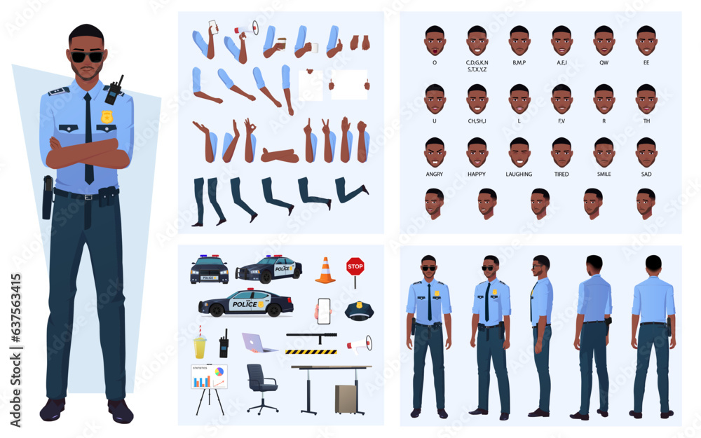 Black Policeman Character Constructor with Lip Sync, Emotions ...
