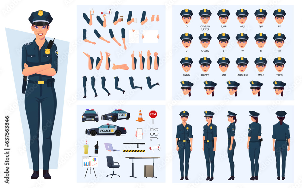 Poster Police Woman Cartoon Character creation with Emotions, Lip-sync ...