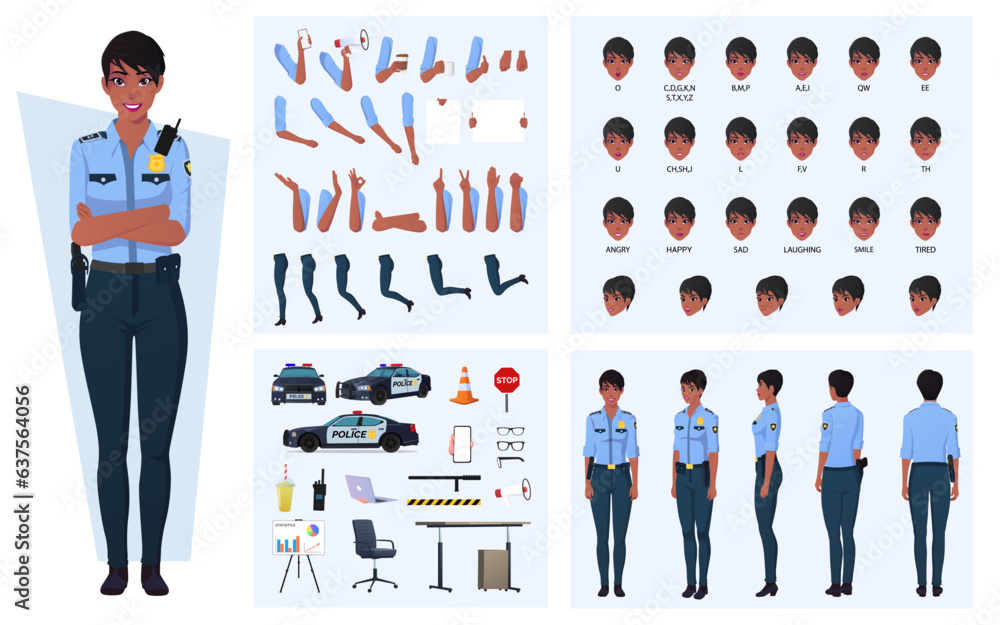 Poster Black Female Police Officer Character creation with Emotions ...