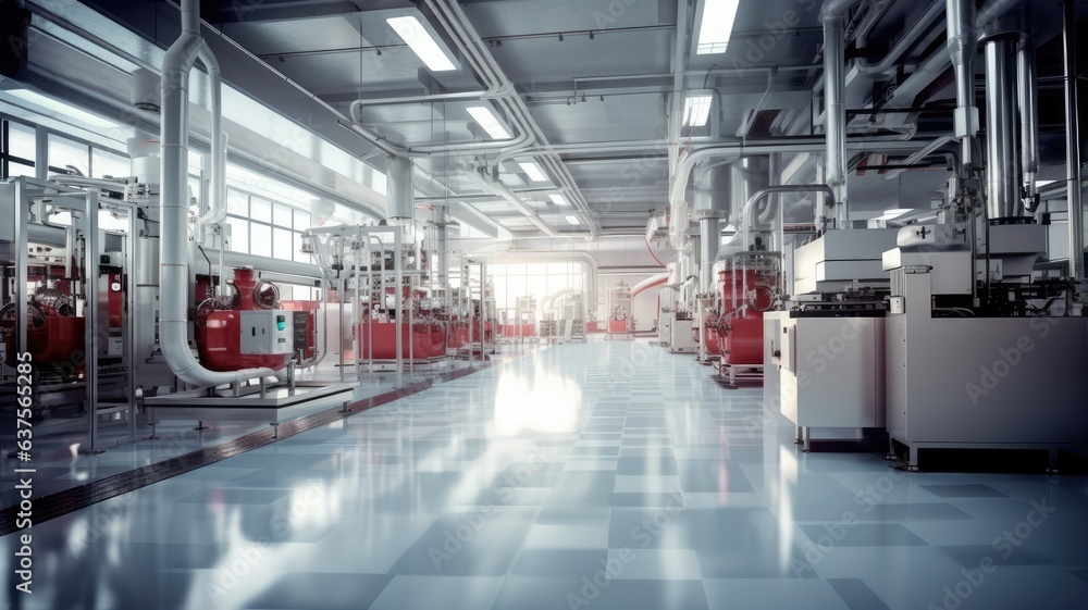 A factory floor with machinery producing sleek and functional products ...