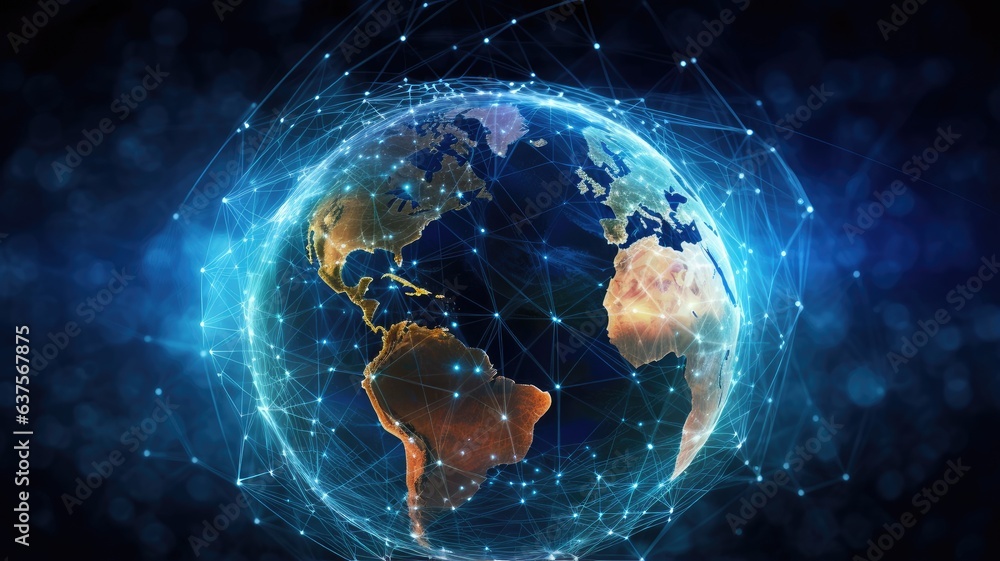 A globe with interconnected communication lines, symbolizing the global ...