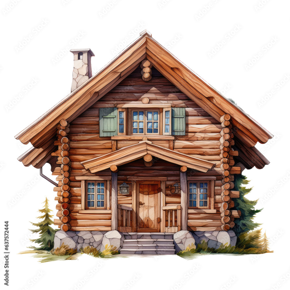 a Log cabin front view, in an isolated and transparent PNG in a ...