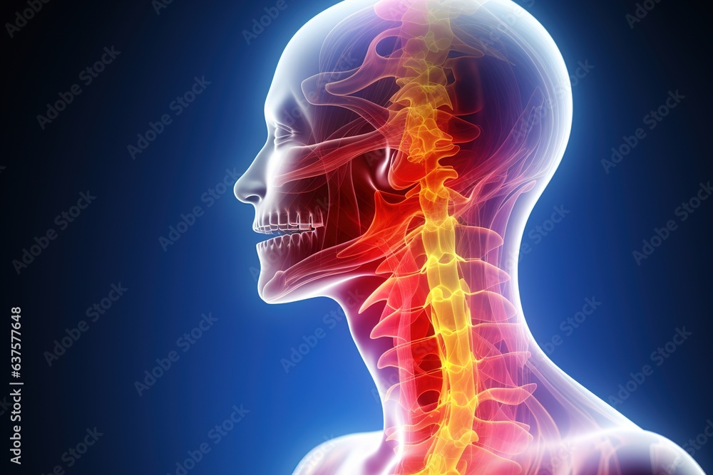 anatomical structure of the cervical spine. Neck pain concept. Stock ...