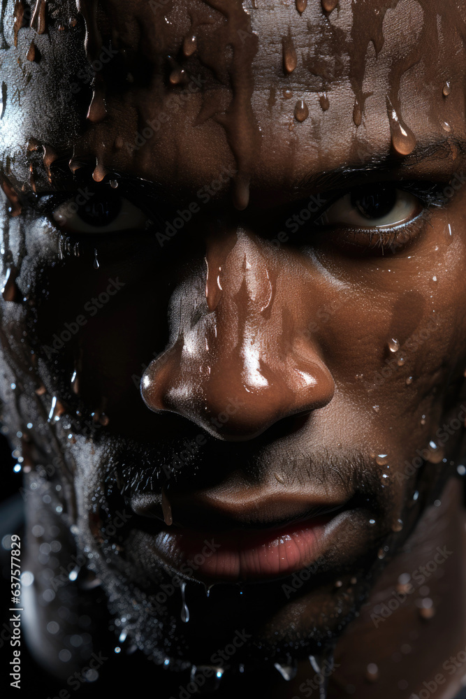 An extreme close up photo of a professional athlete with intense focus ...