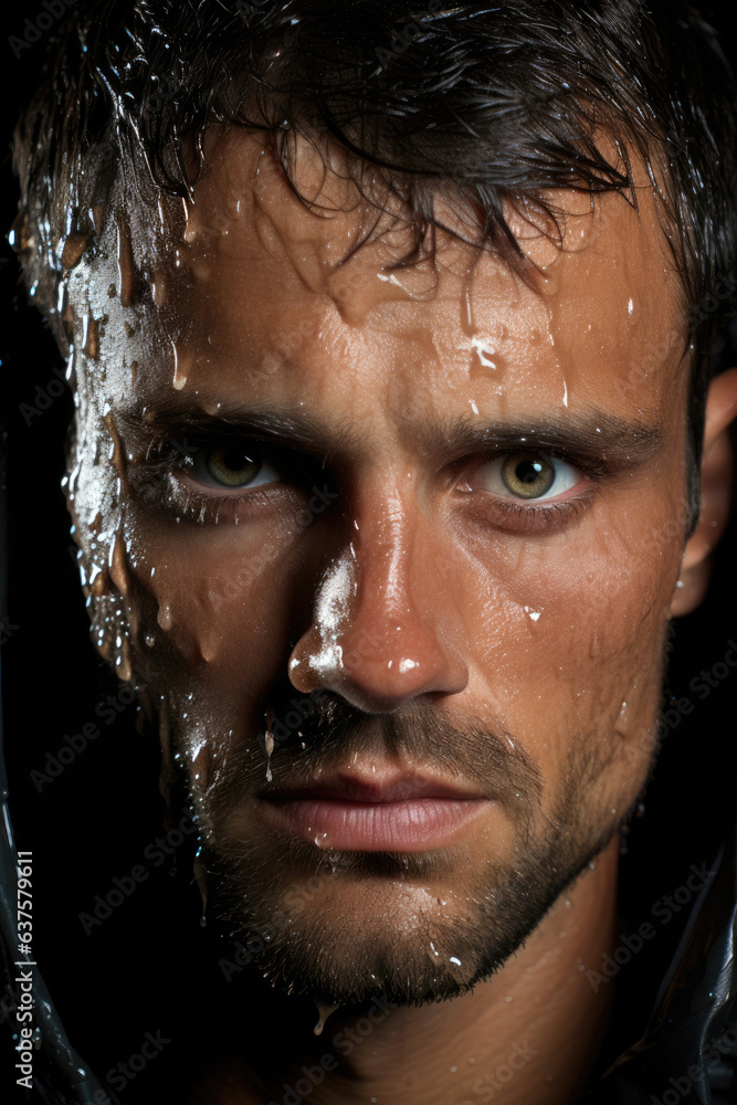 An extreme close up photo of a professional athlete with intense focus ...