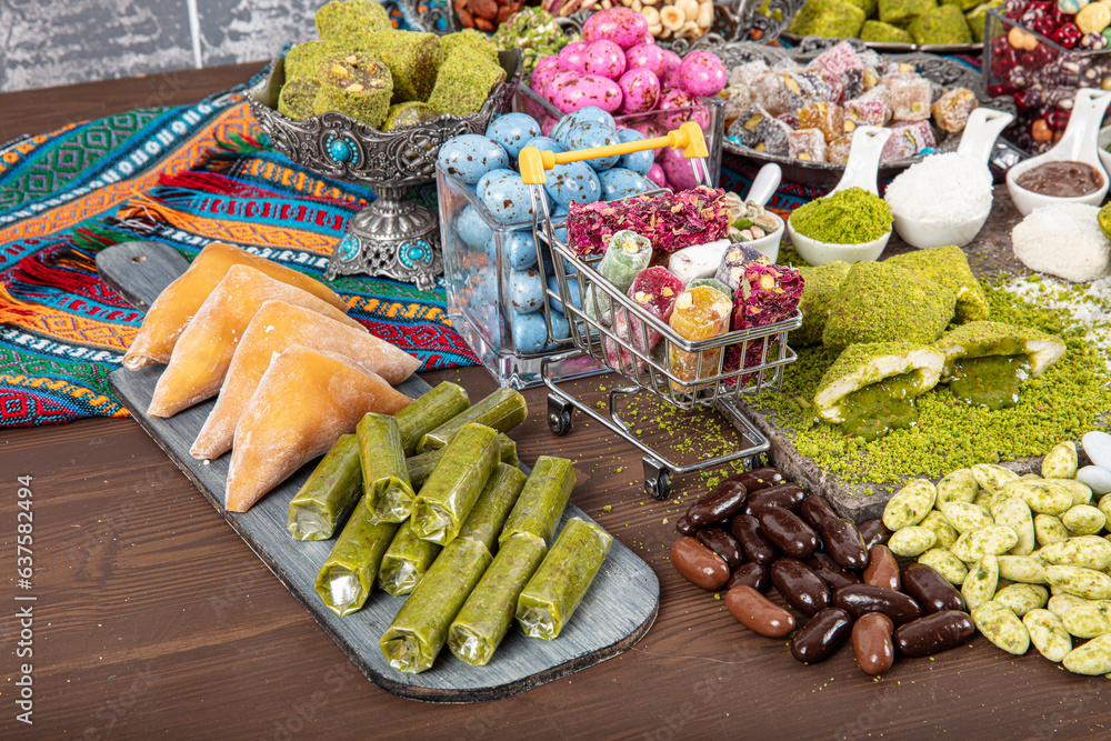 Shop of Turkish sweets and Turkish Delight with Pistachio. Turkish ...