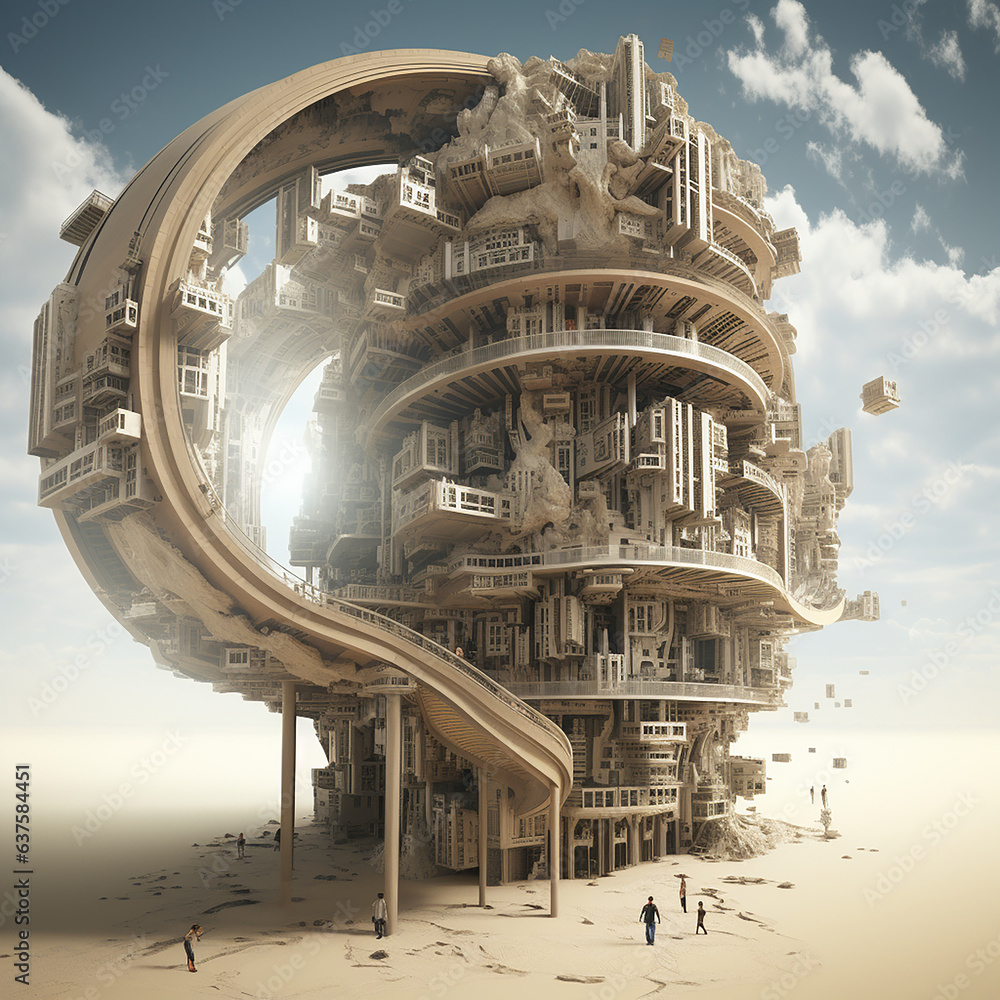 Fictional futuristic construction following kinetic architecture with ...