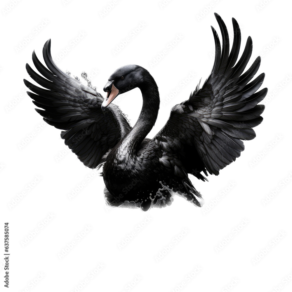 Black swan wings spread 3/4 view in a Wildlife-themed, photorealistic ...
