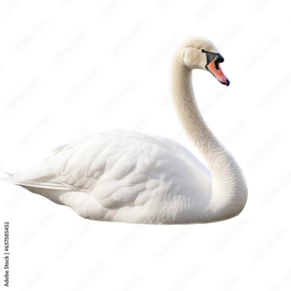 a White swan floating side view in a Wildlife-themed, photorealistic ...