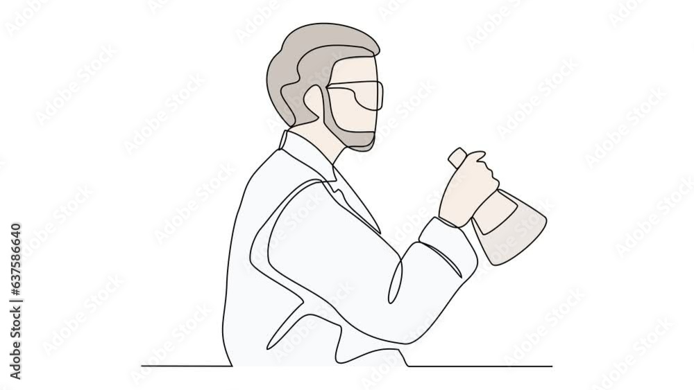 Animated self drawing of scientist do research in the laboratory with ...
