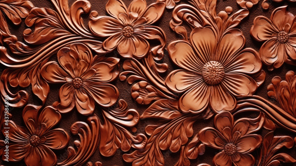 an ornamental Abstract Tooled leather, Horizontal background, Floral ...
