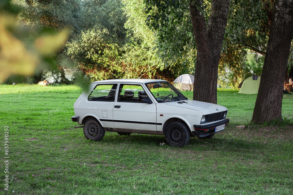 Late Zastava Koral (YUGO Koral, Yugo Tempo) in white color is parked ...