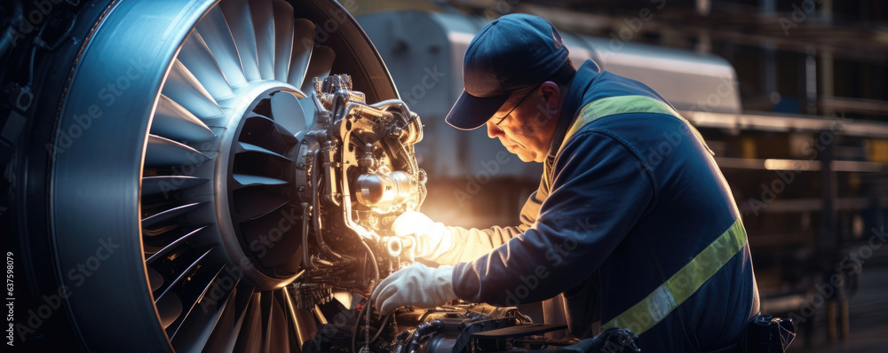 Photo & Art Print The aircraft mechanic stands astride two towering jet ...