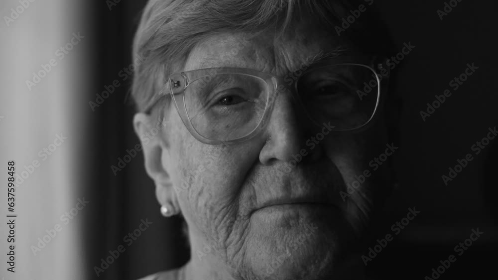 Dramatic depiction of senior woman old age in monochrome black and ...