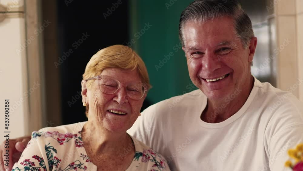 Elderly Mother and Middle-Aged Son Enjoying Domestic Lifestyle Together, Authentic ...