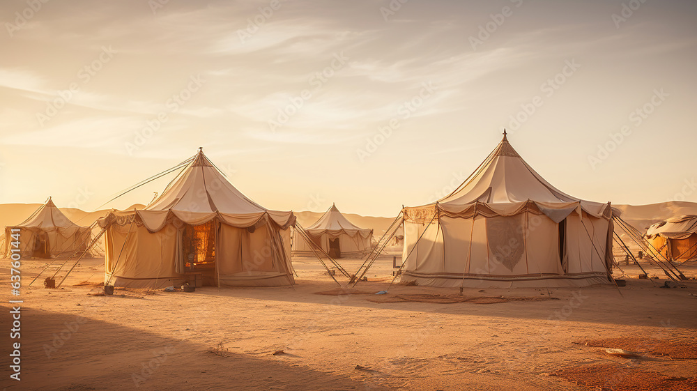 Traditional Bedouin-style tents set in the heart of the desert Stock ...