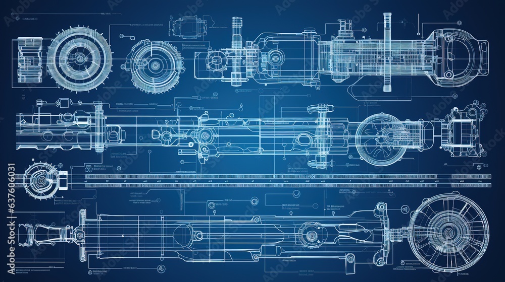 Mechanical engineering drawings on blue background. Cutting tools ...