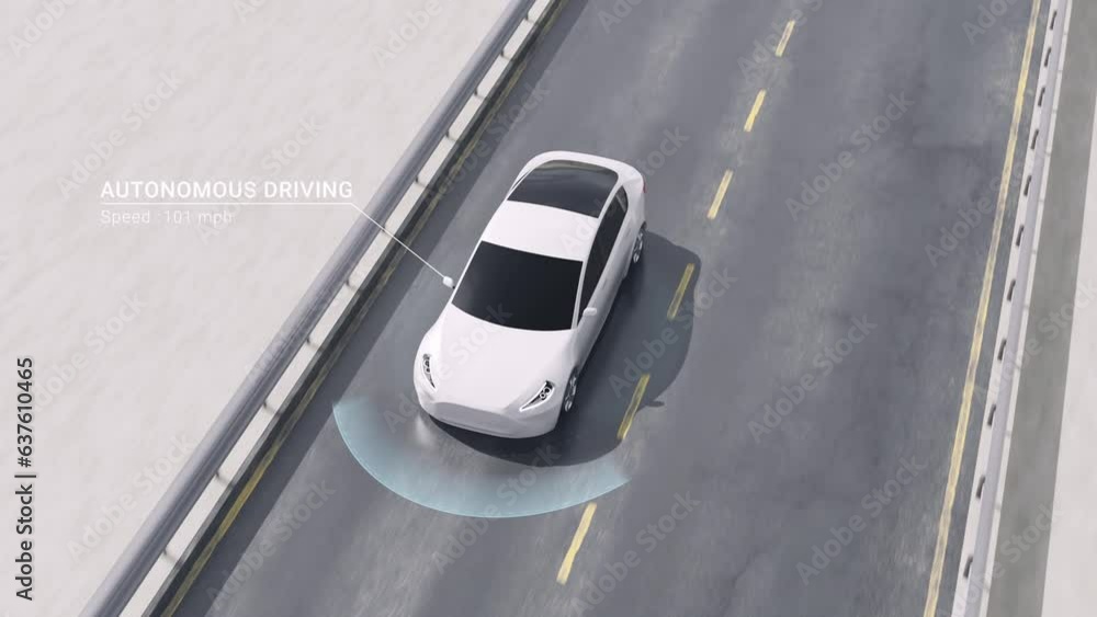 Autonomous car on highway road with radar scan, futuristic self driving ...