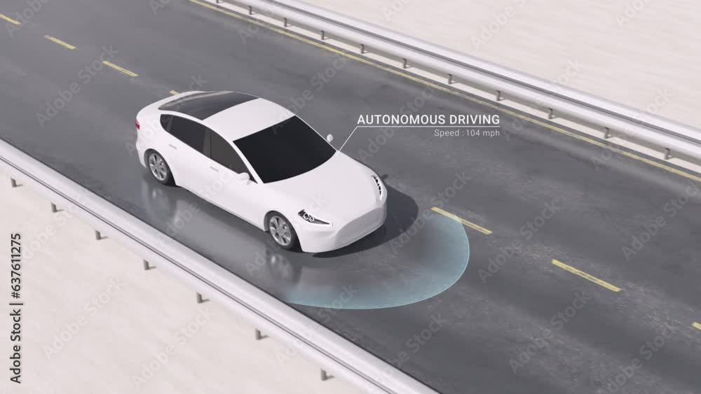 Autonomous car on highway road with radar scan, futuristic self driving ...