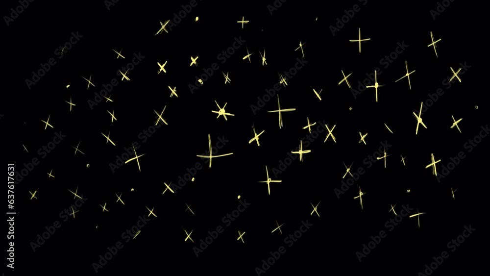 Cartoon shining gold glitter on a black screen. The sparkling clean ...