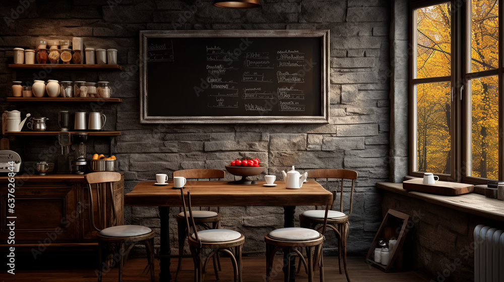 A cozy coffee corner with a barista-style setup and chalkboard menus ...