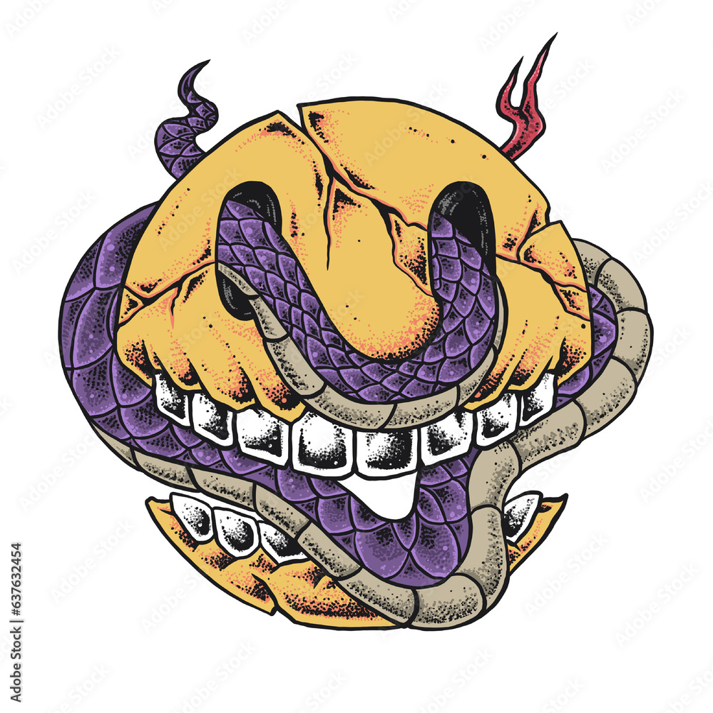 Snake and smiley premium illustration fot tshirt Stock Illustration ...