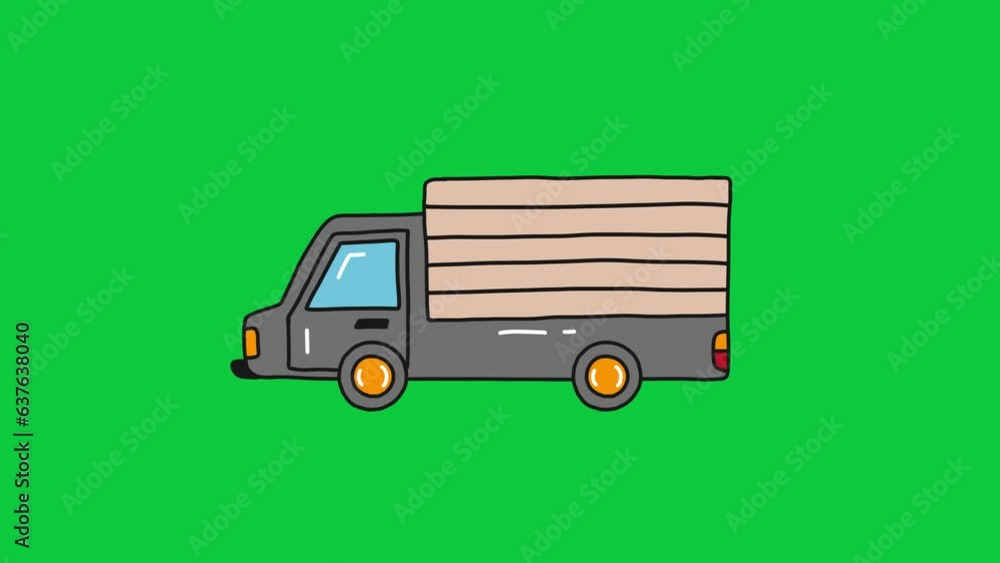 Cartoon Truck Car Animation Start Engine Running Wheel Rotation Green ...