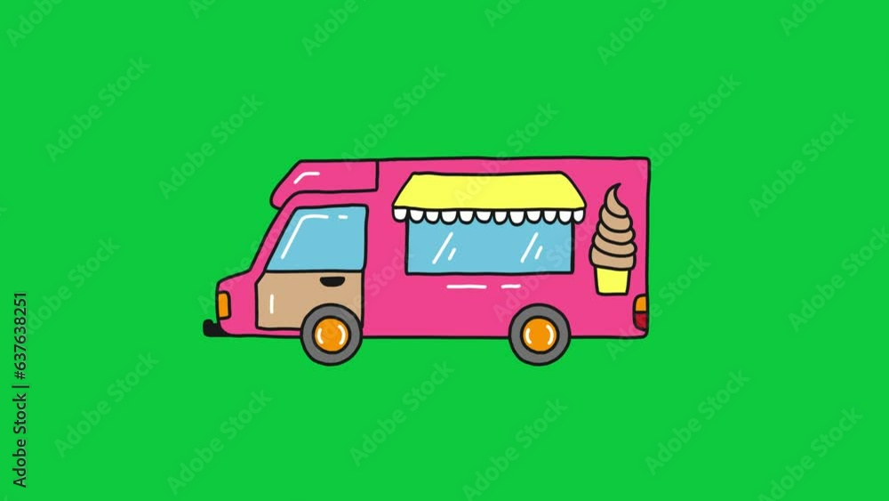Cartoon Ice Cream Truck Car Animation Start Engine Running Wheel ...