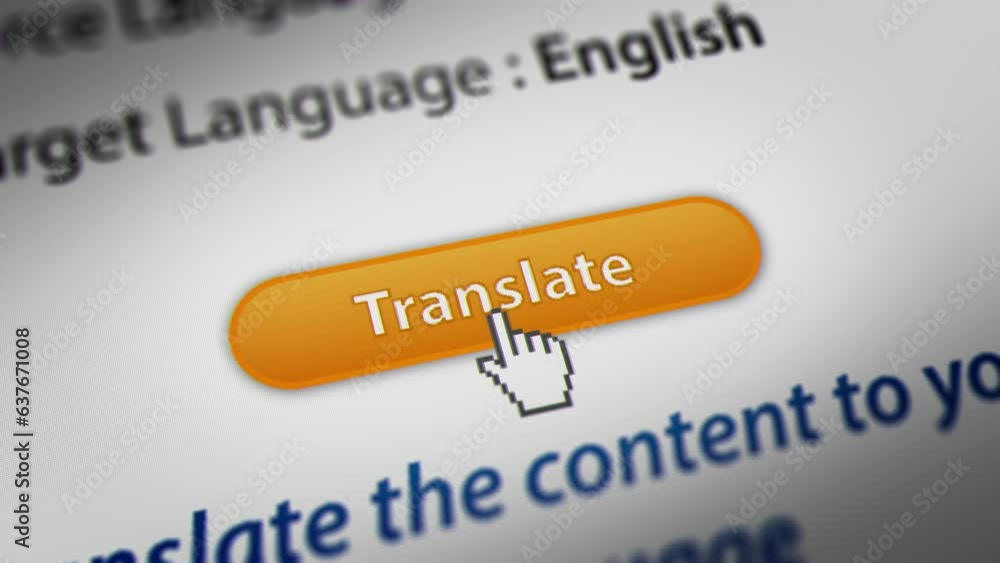 Animated Mouse Cursor Clicking Translate Button on Website. Fictitious ...
