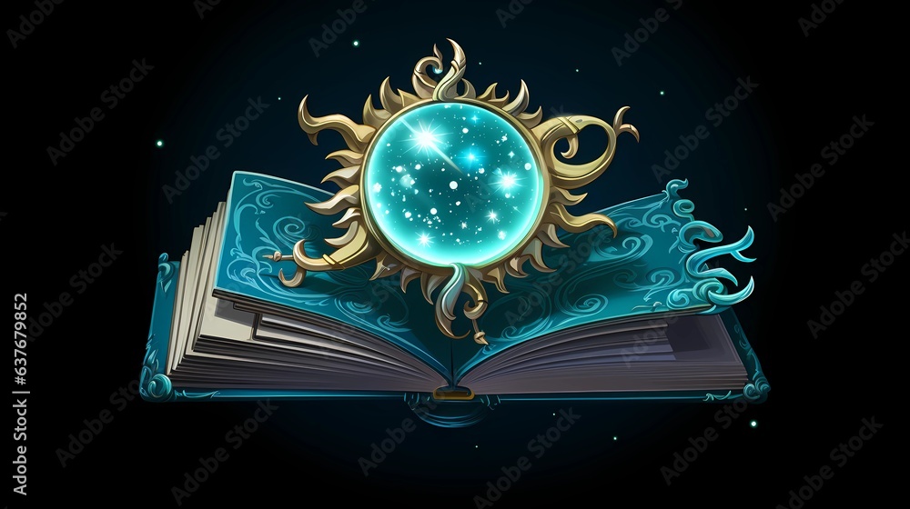 Image open antique spell book with closed wizard diary. Magic vintage ...