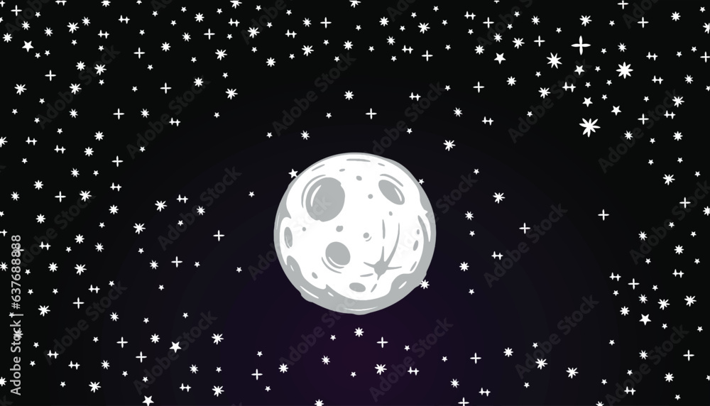 outer space galaxy moon and stars in the night sky vector wide ...
