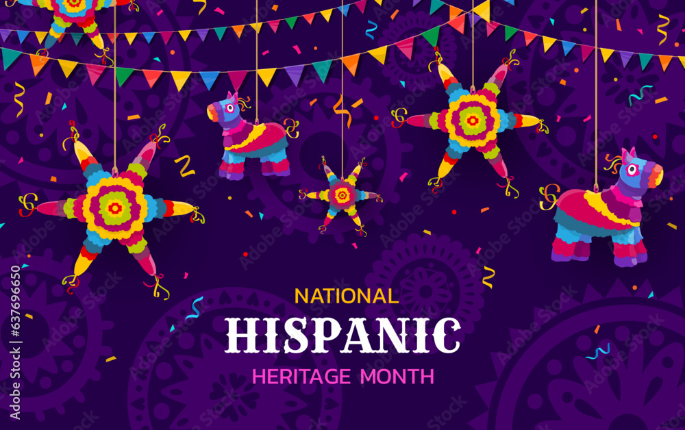 Holiday pinatas on national hispanic heritage month festival banner ...