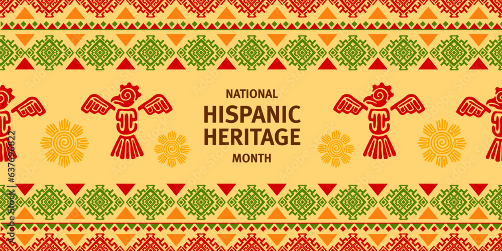 Ethnic mayan aztec eagle bird totem and pattern on national hispanic ...