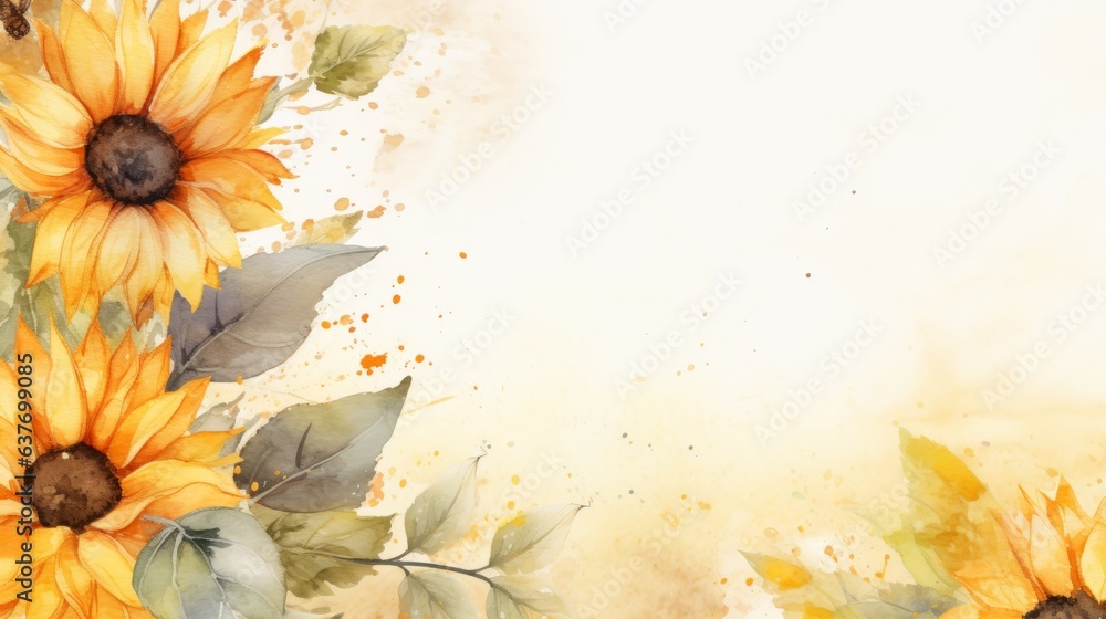 Watercolor sunflowers around border background. Watercolor floral ...