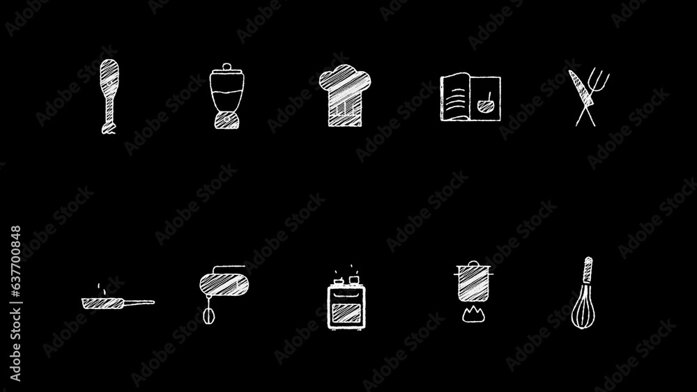 10 Cooking Animated Chalkboard Icons 1 Stock Template | Adobe Stock