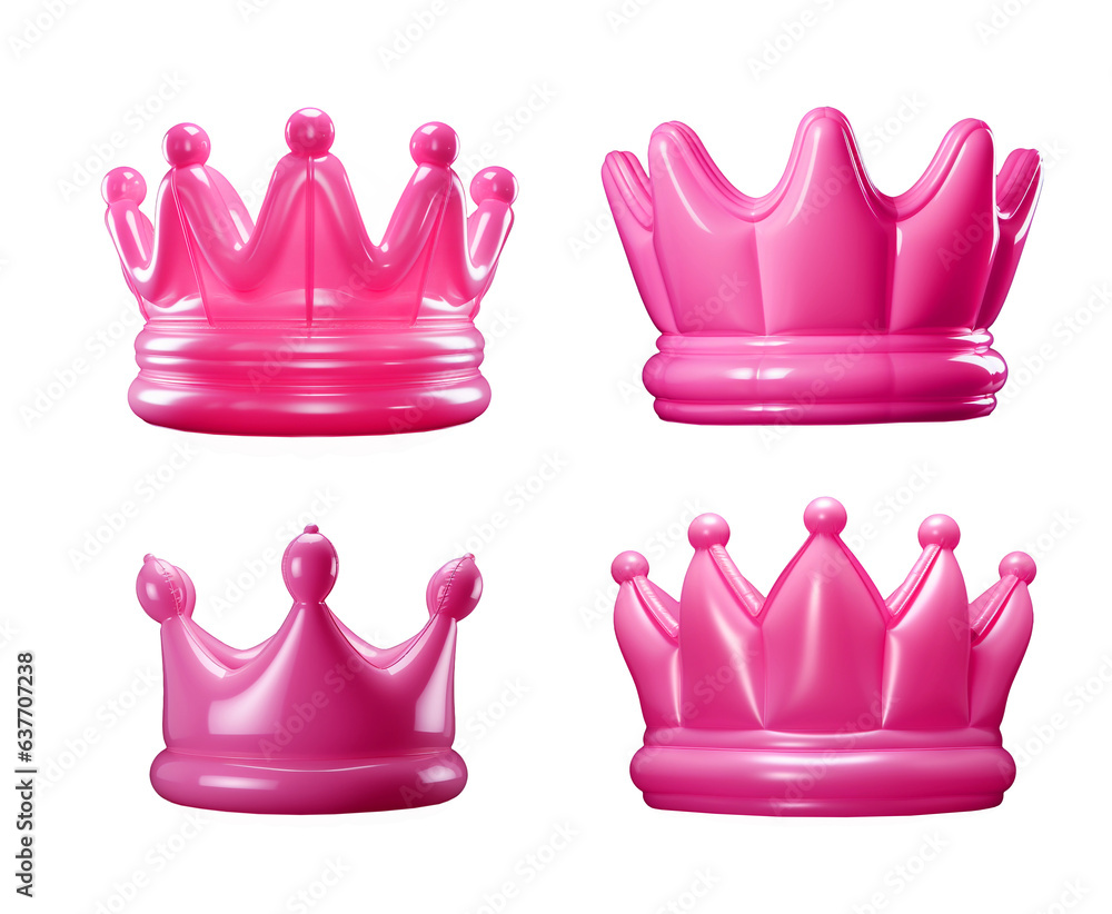 Pink Inflatable crown icon isolated. Gloss King crown rendering on ...