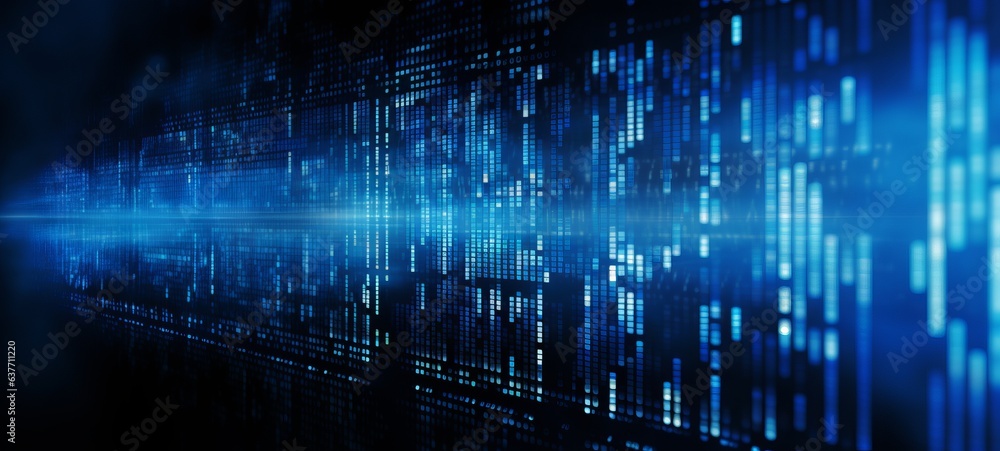 Blue digital binary data on computer screen background. Banner. Stock ...