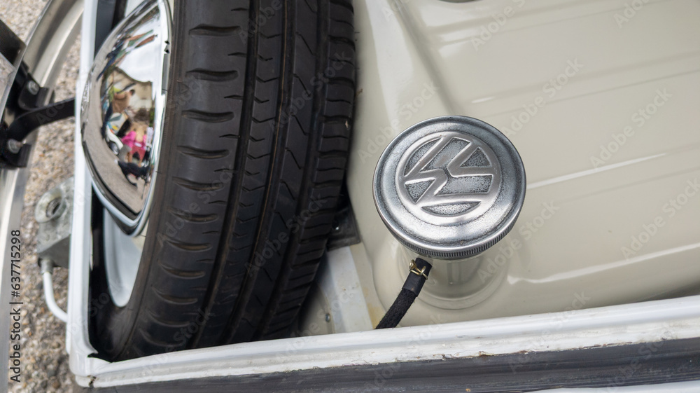 vw beetle logo sign and text brand on car front trunk interior with ...