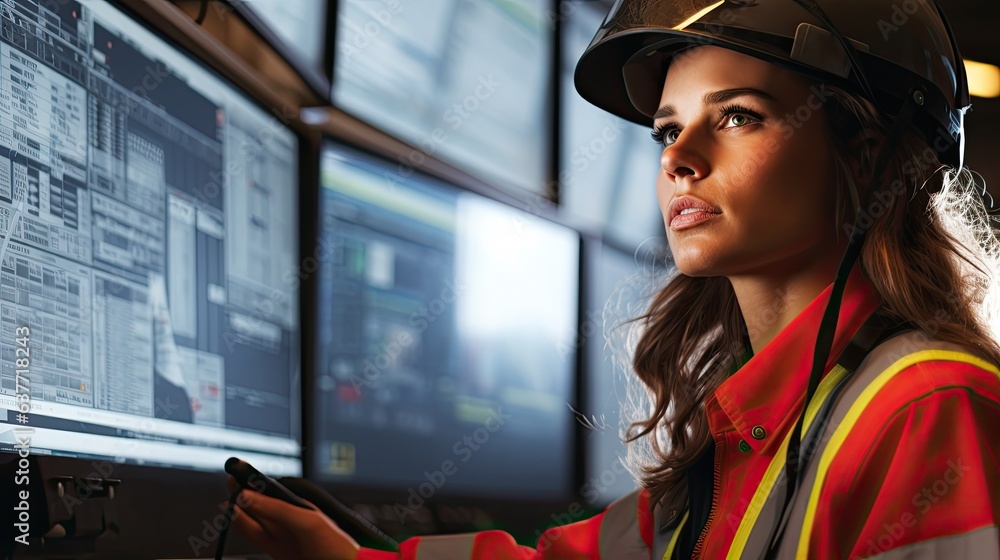 emergency service dispatcher infront of computer screens (Generative AI ...