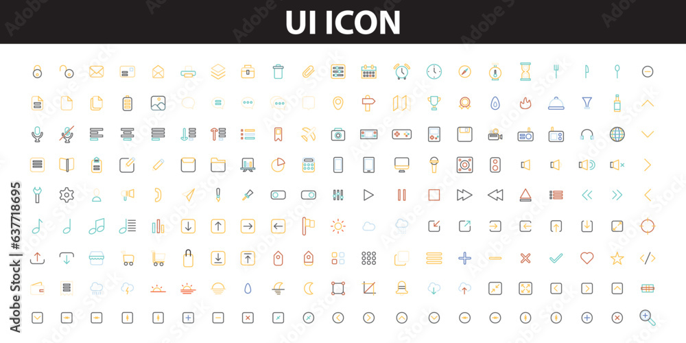189 Essential Icons Set in Filled Style. The set consists of essential ...