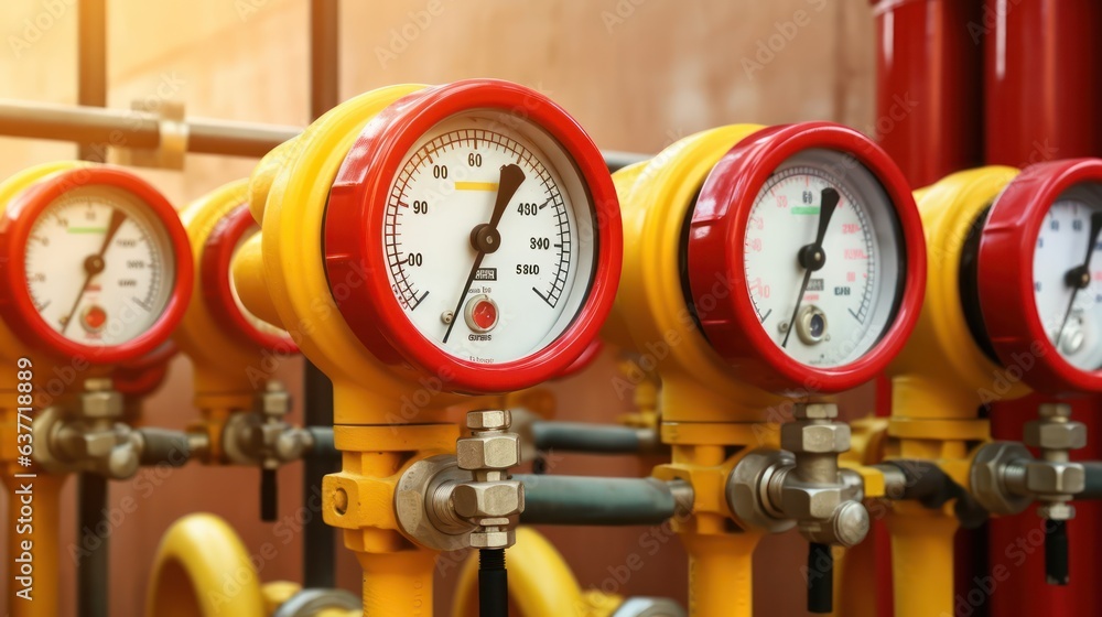 Row of industrial high pressure gas gauge meters Stock Photo | Adobe Stock