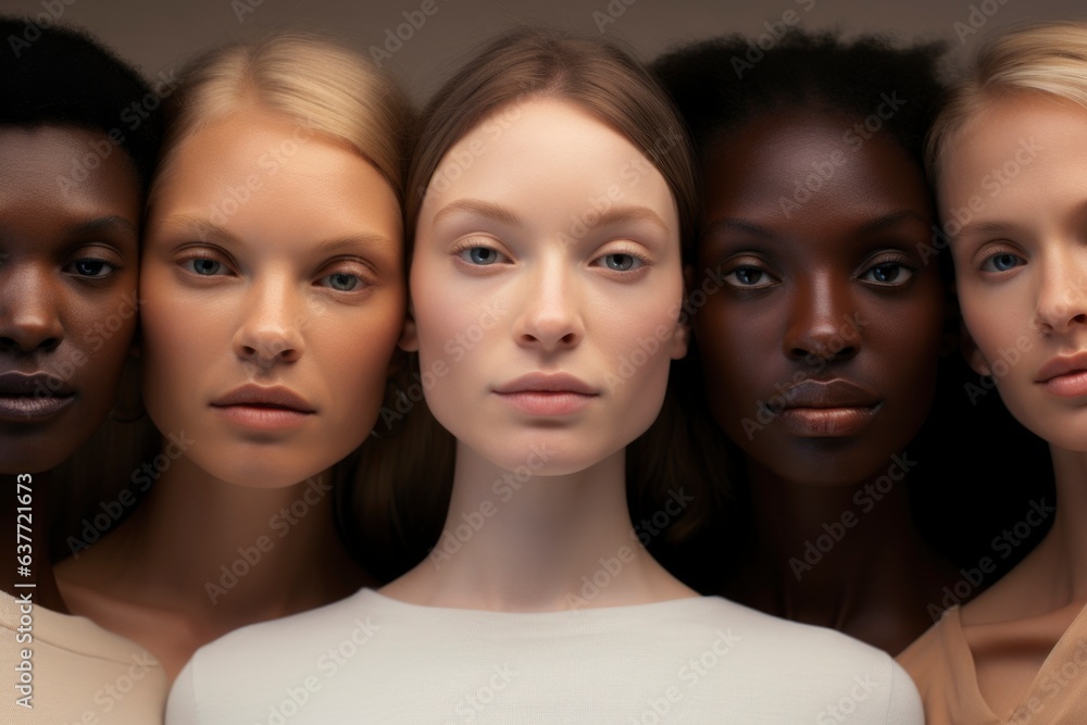 AI Generated. Group of women with different skin color. Beauty Stock ...