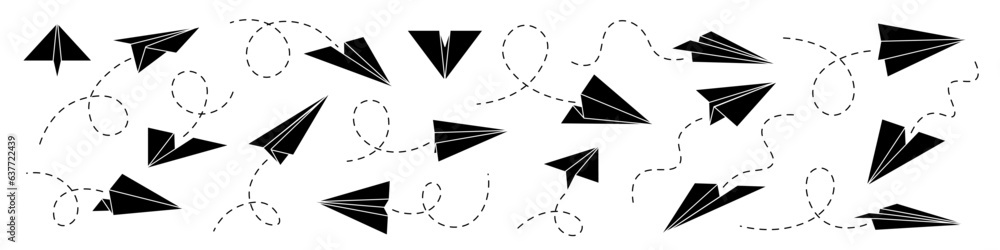 Paper airplane set. Paper plane silhouette vector. Stock Vector | Adobe ...
