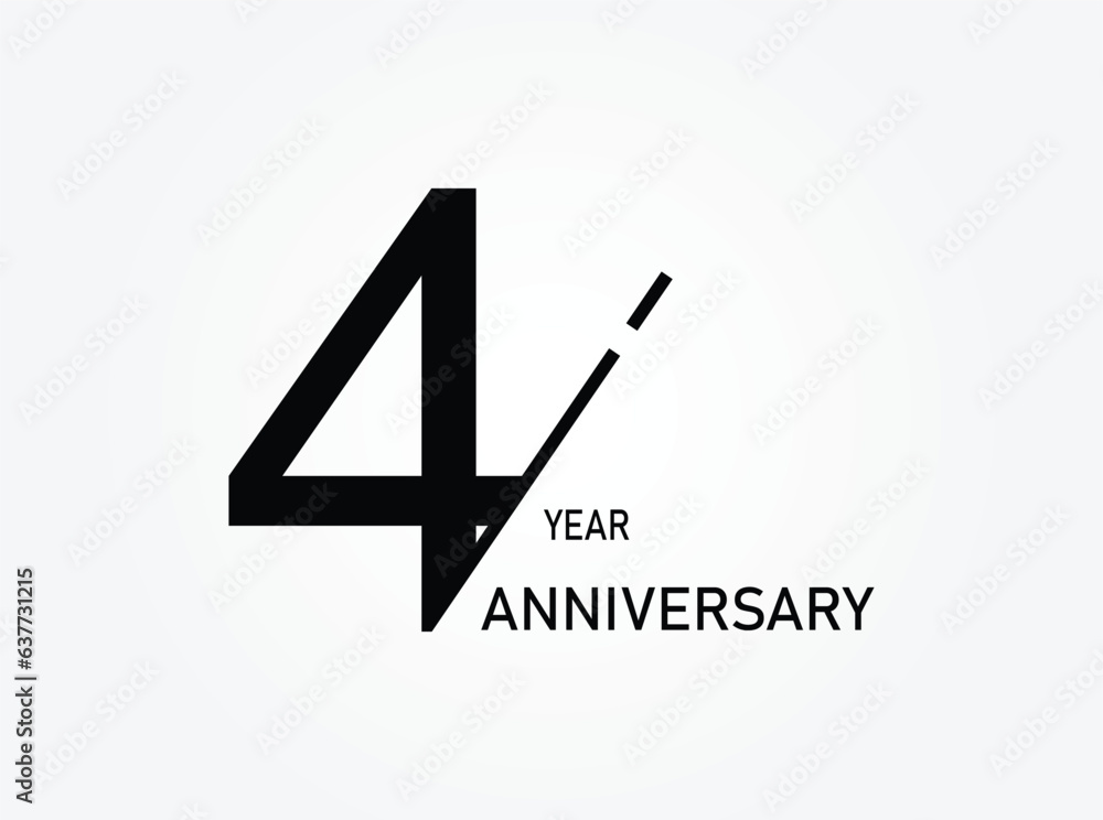 4 years anniversary logo template isolated on white, black and white ...