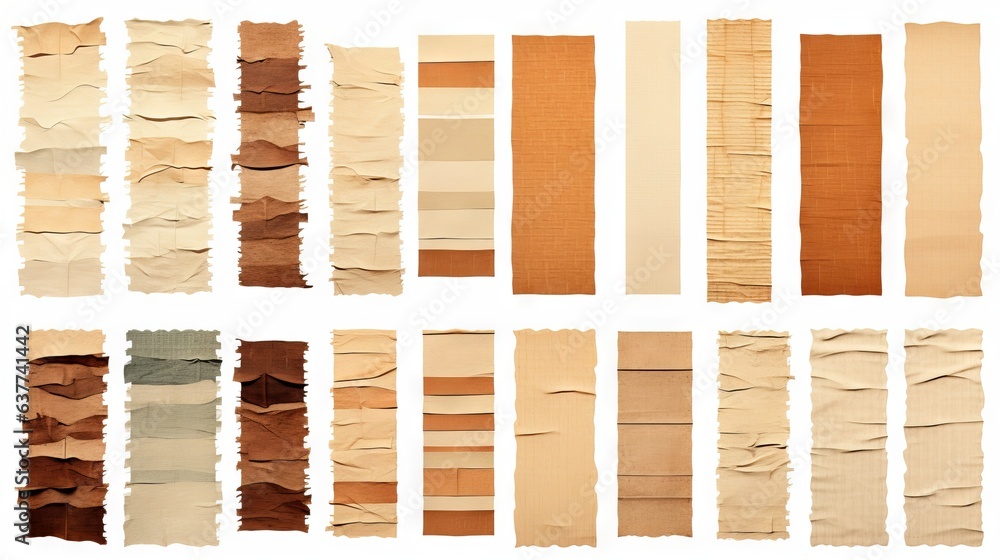 Assorted ripped textured paper strips isolated on transparent ...