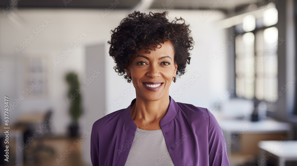 South African CEO in 50s, black hair, in her offices Stock Photo ...