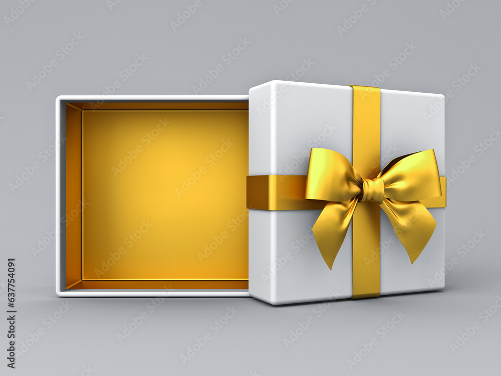 White present box open with blank golden bottom box or blank opened ...