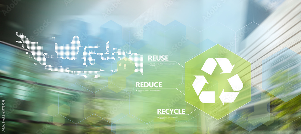 Words reduce reuse recycle on urban blurry background. The ...