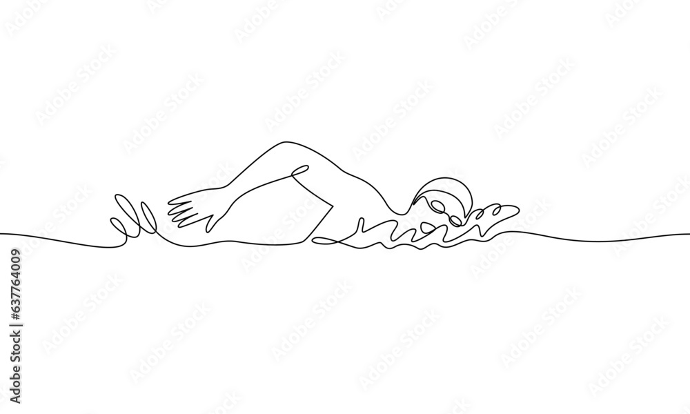 Continuous line swimmer on marathon swimming across river, sea, lake ...